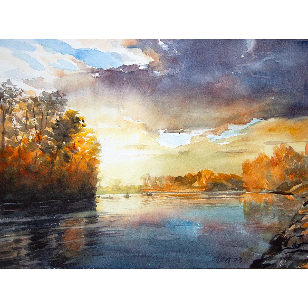 Autumn river - watercolor | Yong Chen